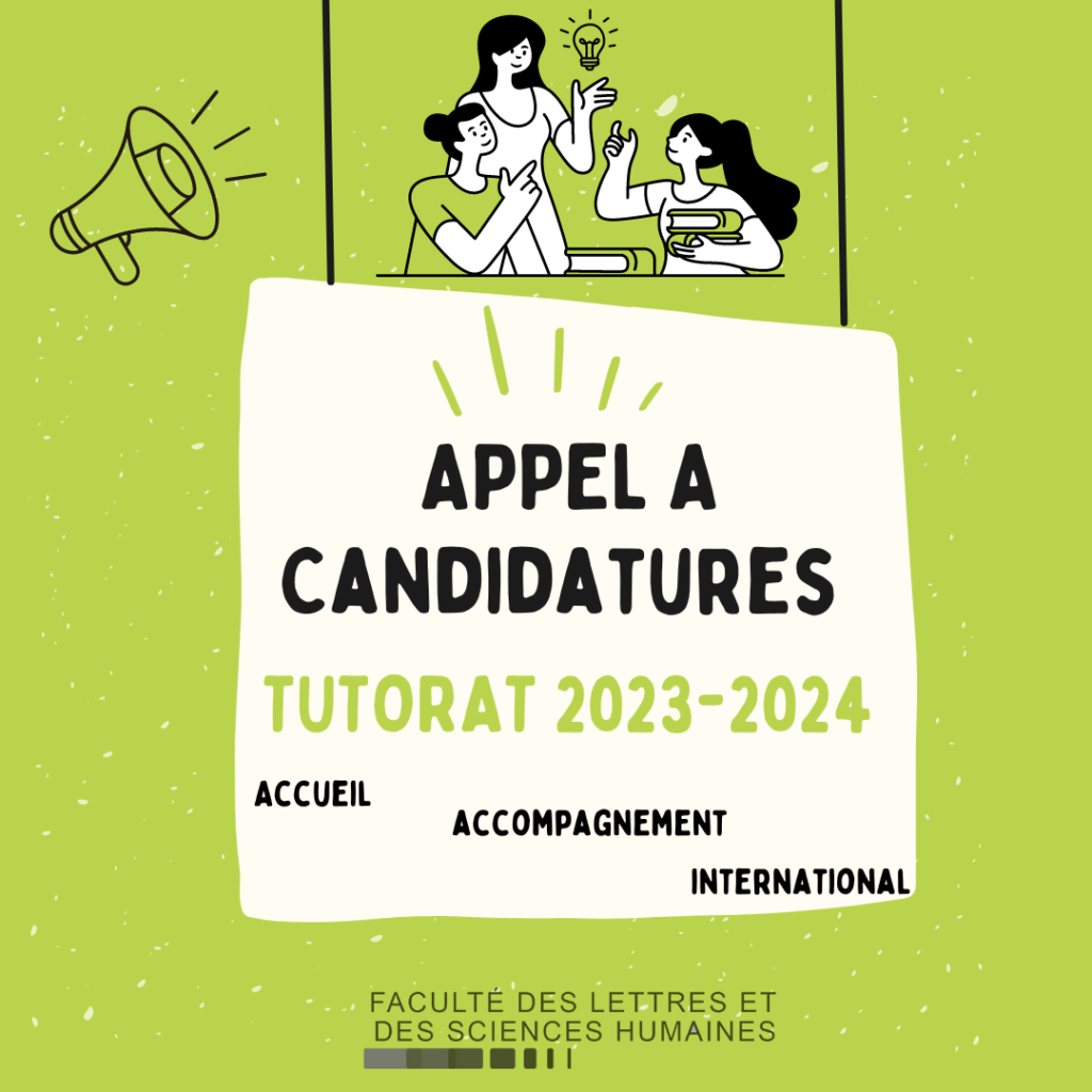 Appel à candidatures Tutorat 2023 - Faculté des Lettres & des Sciences Humaines